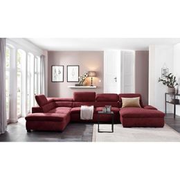OTTO home Wohnlandschaft &raquo;Alberto U-Form, B: 350 cm, mit Kopfteilverstellung, XXL-Sofa&laquo; mit Schlaffunktion, Couch mit Lederoption lila 90% Polyester, 