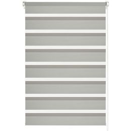 Gardinia Doppelrollo &raquo;Easyfix&laquo; halbtransparent Sichtschutz mit Bohren/ohne Bohren freih&auml;ngend segmentweise gewebter Stoff grau Polyester 150cm, 