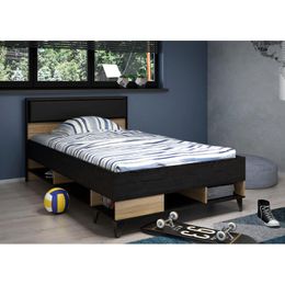 FORTE Stauraumbett &raquo;Lya&laquo; modernes Jugenbett, viel Stauraum, Kopfteil gepolster schwarz Liegefl&auml;che L&auml;nge B: 200cm x 120cm, Polyester, H&ouml;he Bett: 