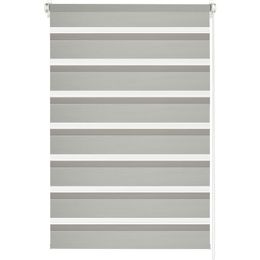 Gardinia Doppelrollo &raquo;Easyfix&laquo; halbtransparent Sichtschutz mit Bohren/ohne Bohren freih&auml;ngend segmentweise gewebter Stoff grau Polyester 150cm, 