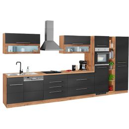 KOCHSTATION K&uuml;chenzeile &raquo;KS-Wien&laquo; Breite 440 cm, wahlweise mit E-Ger&auml;ten und Induktion schwarz B/H/T: 440cm x 60cm,mit Cerankochfeld (Schott)