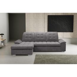 WERK2 Ecksofa &raquo;Carmen, 264 x 170 cm, mit Bettfunktion & Bettkasten, L-Form&laquo; inkl. Kopfteilverstellung, optional Sitztiefenverstellung grau 92% 