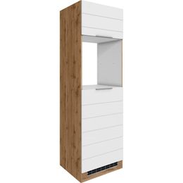 KOCHSTATION Backofen/K&uuml;hlumbauschrank &raquo;KS-Luhe&laquo; 60 cm breit, hochwertige MDF-Fronten mit waagerechter Lisene wei&szlig; MDF wotaneiche, B/H/T: 60cm x 200cm 