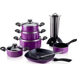 Kr&uuml;ger Topf-Set &raquo;Aluguss Topf- und Pfannenset inkl. praktischen K&uuml;chenhelfern, 17 tlg.&laquo; Set, Fleischtopf 16/18/20/24cm, Stieltopf 16cm Steakpfanne 7 