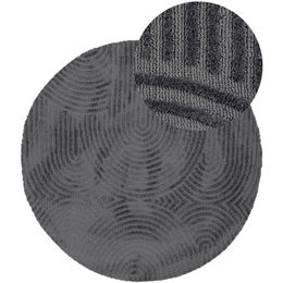 CarpetFine Teppich &raquo;Holly Zen 1&laquo; rund 12 mm H&ouml;he Hoch-Tief-Effekt, geometrisch, Zeitloses Design, dekoratives Highlight grau Polyester &Oslash; 300cm 1 Stk.,
