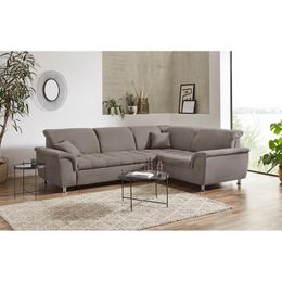 DOMO collection Ecksofa &raquo;FRANZI zeitlos und elegant, moderne Sitzheftung, L-Form&laquo; wahlweise mit Kopfteilverstellung (dann Breite: 275 cm) grau B/H/T: 