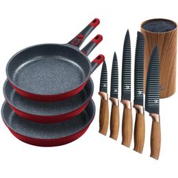 King Pfannen-Set &raquo;&raquo;Moonscape 3er&laquo;, inkl. Messer-Set und Messerblock&laquo; Aluminiumguss Set, 3 Pfannen, 5 K&uuml;chenmesser, 1 Messerblock, 9 Stk. tlg. 