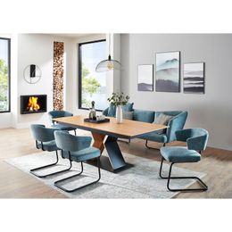 K+w Komfort & Wohnen K+W Komfort & Wohnen Essgruppe &raquo;Mikkado Tube&laquo; 6 Stk. tlg. 4 Freischwinger und ein Funktionsesstisch blau B/H/T: 192cm x 88cm x 71cm, Flachgewebe, 