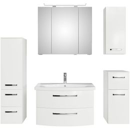 Badm&ouml;bel-Set &raquo;Serie 4010 5-teilig Keramik-Waschtisch mit LED-Spiegelschrank&laquo; Set wei&szlig; Holzwerkstoff B/H/T: 144cmcm x 200cmcm x 45cmcm