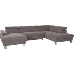COTTA Wohnlandschaft &raquo;Komaris U-Form, B: 320 cm&laquo; mit Kopfteilverstellung, optional Schlaffunktion, Bettkasten & Licht grau Microfaser PRIMABELLE (100%