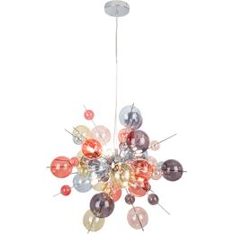 N&auml;ve n&auml;ve Pendelleuchte &raquo;Explosion&laquo; G9 1 Stk. kleine und gro&szlig;e pastellfarbene Glaskugeln, 10x G9 exkl., Pendel klar bunt 10, &Oslash; 65cm H: 193cm, 1 Stk.