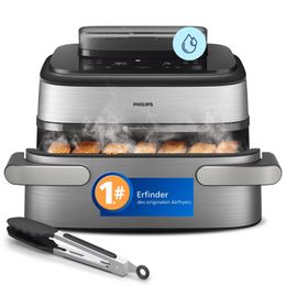 Philips Hei&szlig;luftfritteuse &raquo;NA565/02 Steam Airfryer 5000 Series Megabasket, 9,5L Kapazit&auml;t&laquo; 2750 W mit Dampfgarfunktion u. RapidAir Plus Technologie; inkl. 