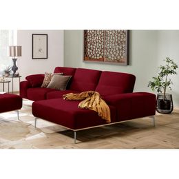 W.Schillig Ecksofa &raquo;run, Designsofa, bequem, L-Form&laquo; mit elegantem Holzsockel, F&uuml;&szlig;e in Chrom gl&auml;nzend, Breite 299 cm rot Longlife Xtra-Leder Z73: 