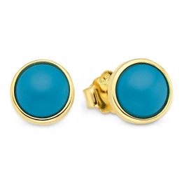 Aniston Jewelry & Watches Damen Aniston JEWELRY & WATCHES Paar Ohrstecker &raquo;Silberohrstecker gelbgoldfarben vergoldet mit T&uuml;rkis&laquo; mit T&uuml;rkis blau 7mm, 