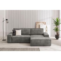 OTTO home Ecksofa &raquo;SHERWOOD Vintage Lederoptik L-Form, 267 cm&laquo; Schlaffunktion mit Bettkasten (210x136 cm), Cord, Vintage, Samtvelours grau 100% 