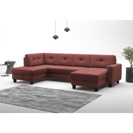 OTTO home Wohnlandschaft &raquo;Varese&laquo; wahlweise mit Schlaffunktion und Bettkasten rot B/H/T: 304cm x 91cm x 170cm, NaturLEDER , Ottomane links,mit 