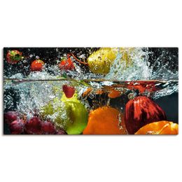 Artland Leinwandbild &raquo;Spritzendes Obst auf dem Wasser&laquo; Lebensmittel 1 Stk. tlg. auf Holzrahmen gespannt bunt Leinwand B/H/T: 100cm x 50cm, Leinwandbild 
