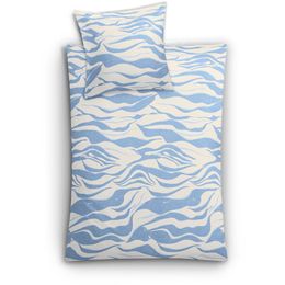 Kleine Wolke Bettw&auml;sche &raquo;Onda&laquo; 2 Stk. mit Wellenmotiv blau Mako-Satin, Obermaterial: 100% Baumwolle B/L: 155cm x 220cm, Mako-Satin, B/L: 80cm x 80cm, 2 Stk.