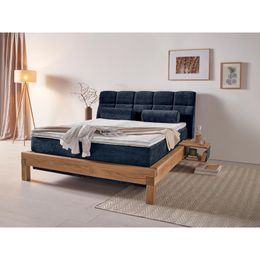 Home Affaire Boxspringbett &raquo;Villads&laquo; Liegefl&auml;che: 160/200 cm aus Balkeneiche, Inside-Boxspring-Unterbau blau Polyester Struktur (recyceltes Polyester)