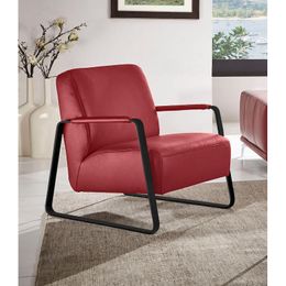 W.Schillig Cocktailsessel &raquo;quadroo Loungesessel,&laquo; mit bezogenen Armlehnen, Gestell in Schwarz pulverbeschichtet rot Velourgewebe V41 (100% Polyester);