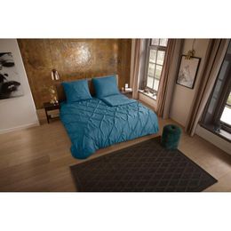 PURE luxury collection Wendebettw&auml;sche &raquo;Elegence&laquo; 3 Stk. Mikrofaser, Uni, Stickerei, luxuri&ouml;se Falten, Rei&szlig;verschluss blau Microfaser, Obermaterial: 