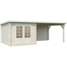 Palmako Gartenhaus &raquo;Ella&laquo; 6,9+10,0 m&sup2;, mit Anbaudach beige Massivholz ohne Fu&szlig;boden, ohne Dacheindeckung