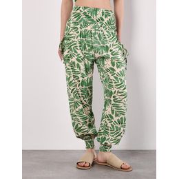 Apricot Damen Jogger Pants "Jogginghose mit tropischem Blattmuster", gr&uuml;n, Gr. 36, Obermaterial: 100% Viskose CV., Hosen