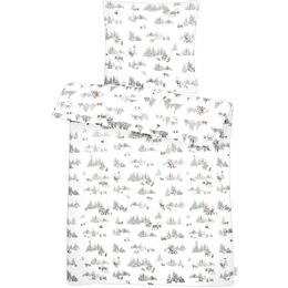 Apelt Bettw&auml;sche &raquo;Lasse&laquo; modisch-romantische winterliche Landschaft im Chalet-Stil grau Satin (Bio-Baumwolle), Obermaterial: 100% Baumwolle B/L: 135cm