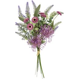 I.GE.A. Kunstblume &raquo;Kunstblumen-Strau&szlig; Protea Zinnien Lavendel&laquo; Bouquet Blumenstr&auml;u&szlig;e Dekoblume Blumen Grabdeko lila Polyester B/H/L: 30cm x 50cm x 