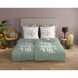 Good Morning Wendebettw&auml;sche &raquo;Vitaa&laquo; 2 100% Baumwolle, Renforc&eacute;, Rei&szlig;verschluss, Wendeoptik, Schrift, Blume Renforc&eacute;, Obermaterial: 100% Baumwolle B/L