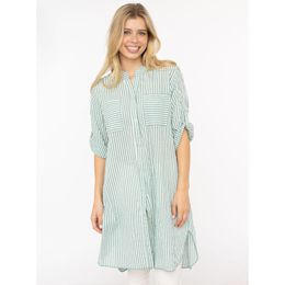 Zwillingsherz Damen Longbluse &raquo;"Kida"&laquo; One Size, Streifen, Knopfleiste, Brusttaschen, 3/4-Arm gr&uuml;n Einheitsgr&ouml;&szlig;e