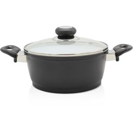 Kr&uuml;ger Fleischtopf &raquo;Aluguss Topf mit Glasdeckel Oslo&laquo; 1 Stk. tlg. Aluminiumguss schwarz 3,5 l + &Oslash; 24cm + H&ouml;he 11cm