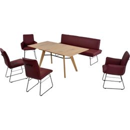 K+w Komfort & Wohnen K+W Komfort & Wohnen Essgruppe &raquo;Giacomo IV&laquo; 6 Stk. tlg. Polsterbank in 2 Gr&ouml;&szlig;en, 2 Kufenst&uuml;hle, 2 Armlehnenst&uuml;hle und 1 Tisch rot Leder CLOUD, 