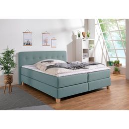 Home Affaire Boxspringbett &raquo;Fargo&laquo; inkl. Topper, in 3 Matratzenarten, in Samt- oder Strukturstoff blau Struktur fein (100% Polyester);Samtstoff (100% 