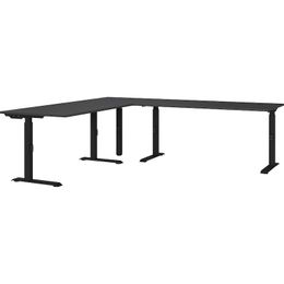 Germania Schreibtisch &raquo;Mailand&laquo; Mechanisch h&ouml;heneinstellbarer Winkelschreibtisch mit einem St&uuml;tzfu&szlig; grau B/H/T: 260cm x 91cm x 220cm