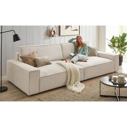 OTTO home Big-Sofa &raquo;SHERWOOD XXL Cord, Big-Sofa (316cm), extra tiefe Sitzfl&auml;che 95 cm&laquo; bequemer Sitzkomfort, Cord u. Leinenoptik, Kedernaht beige 100%