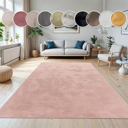 Paco Home Fellteppich &raquo;Kunstfell Soft 380&laquo; rechteckig 14 mm H&ouml;he Langflor, Kuschelteppich - besonders weich, Uni-Farben pink Polyester B : 140cm 1 Stk., 14mm, L