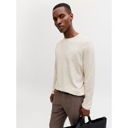 Jack & Jones JACK & JONES Herren Rundhalspullover "JJESUMMER KNIT CREW NECK SN", beige, Gr. XXL, unifarben, Strick, Obermaterial: 90% Baumwolle, 10% Leinen,