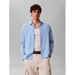 Calvin Klein Herren Leinenhemd "SOLID LINEN CLASSIC", blau, Gr. S, unifarben, Web, Obermaterial: 55% Leinen, 45% Lyocell, Hemden, Kentkragen, Regular