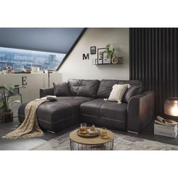 ED EXCITING DESIGN Ecksofa &raquo;Dolan L-Form&laquo; mit Bettfunktion, Bettkasten & 2 Zierkissen grau 100% Polyester B/H/T: 247cm x 90cm x 190cm, Microvelours, 