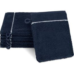 Ross Waschhandschuh &raquo;&Uuml;berkaro 9032&laquo; 100% Baumwolle, made in Germany blau Frottier, Frottier B/L: 12cmx20cm, 6 Stk., Karo Streifen, 6 Waschhandschuhe, 