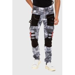 Cipo & Baxx CIPO & BAXX Herren Cargojeans "Hose", grau, Gr. 29, gemustert, 98% Baumwolle, 2% Elasthan, Jeans, im Bikerstyle