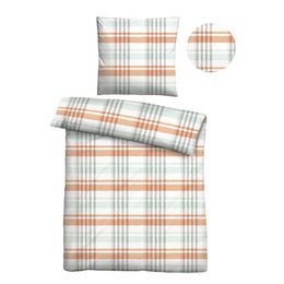 Bettw&auml;sche &raquo;0020373&laquo; 2 Stk. absolut b&uuml;gelfrei, 100% Baumwolle, mit Rei&szlig;verschluss, ganzj&auml;hrig orange Seersucker, Obermaterial: 100% Baumwolle B/L: 