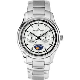 Jacques Lemans Herren Quarzuhr &raquo;Derby&laquo; Armbanduhr, Herrenuhr, Edelstahlarmband, analog, Wochentag, Mondphase silber Einheitsgr&ouml;&szlig;e
