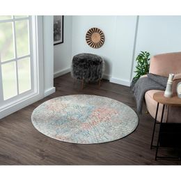 MyFlair Teppich &raquo;My Roots&laquo; rund 8 mm H&ouml;he Kurzflor, Retro-Design, besonders weich durch Microfaser orange Polyester B : 120cm &Oslash; 120cm 1 Stk., 8mm, L: 120cm &Oslash; 