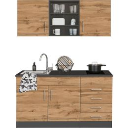 KOCHSTATION Pantryk&uuml;che &raquo;KS-Mali&laquo; Breite 150 cm, wahlweise mit E-Ger&auml;ten grau B/H/T: 150cm x 200cm x 60cm,mit E-Ger&auml;ten, Glaskeramikkochfeld