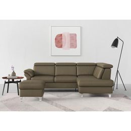 Sit & More sit&more Ecksofa &raquo;Arngast L-Form&laquo; inklusive Kopfteilverstellung und Federkern gr&uuml;n B/H/T: 245cm x 84cm x 194cm, NaturLEDER , Ottomane rechts,mit 