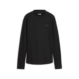Puma Damen T-Shirt "HER Slim Geripptes Langarmshirt Damen", schwarz, Gr. M, clean, Obermaterial: 62% Polyester, 4% Elasthan, 34% Baumwolle, Shirts
