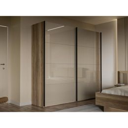 FORTE Schwebet&uuml;renschrank Hochglanzfront, Metallgriffleisten braun Holzwerkstoff Eiche Antik, B/H/T: 220,1cm x 210,5cm x 61,2cm