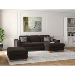 Sit & More sit&more Ecksofa &raquo;Dundee L-Form&laquo; mit Federkern und Massivholzf&uuml;&szlig;en, wahlweise mit Kopfteilverstellung braun B/H/T: 264cm x 86cm x 175cm, Luxus-